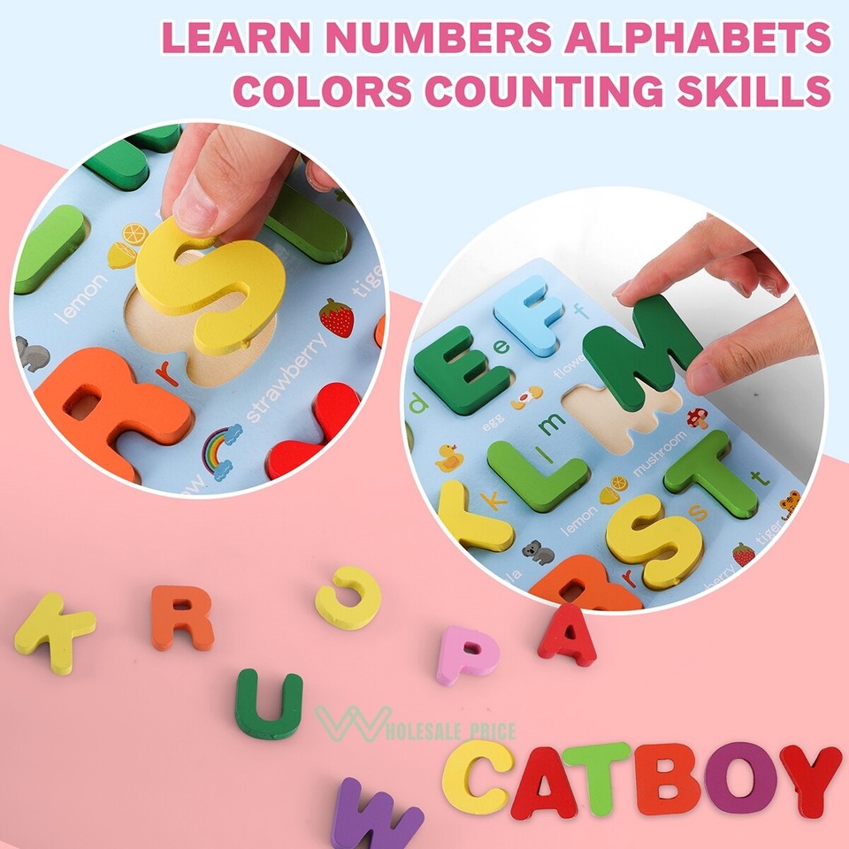 New -- Baby Kids Learning Toys Wooden Alphabet Number Puzzle ABC ...