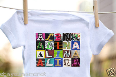 ALINA Baby Bodysuit in Sign Letter Photos - 100% Cotton & Short Sleeve ...
