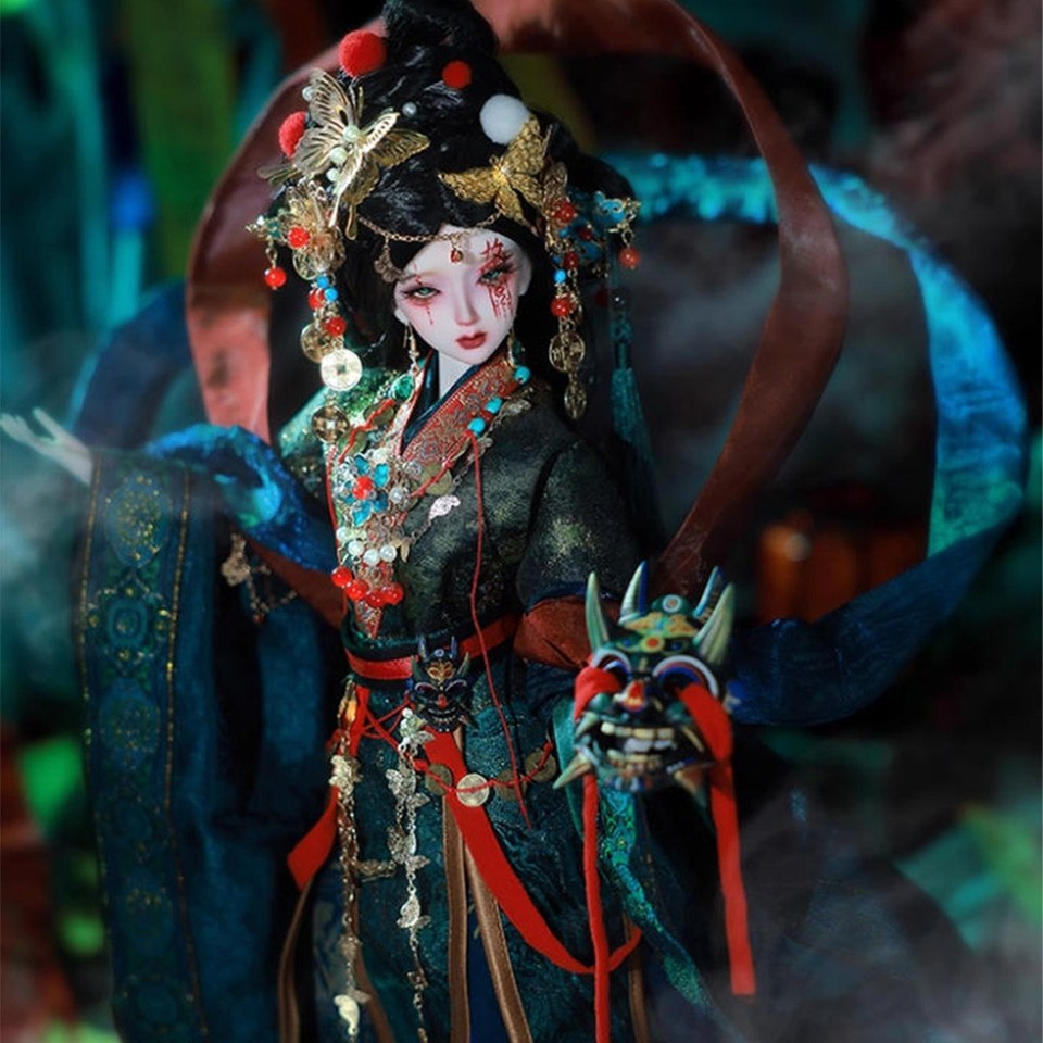 Full Set 1/4 BJD Doll Resin Face Makeup Ancient Ritual Mask Hanfu ...