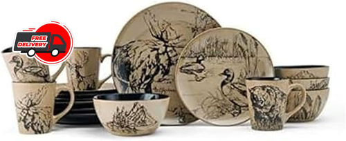 Wildlife Dinnerware Set Dishes Plate Bowl Cup Cabin Bear Moose Duck ...