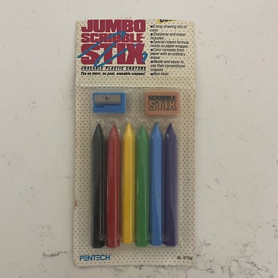 Jumbo Scribble Stix Erasable Crayons Vintage Pentech With Sharpener And ...
