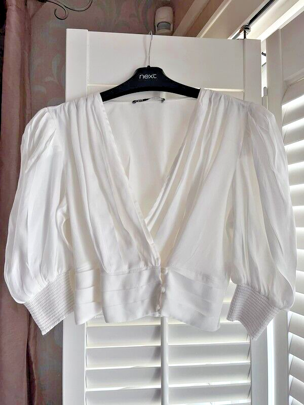 White Crossover Blouse Zara ZARA Short Sleeve Wrap Tops & Blouses
