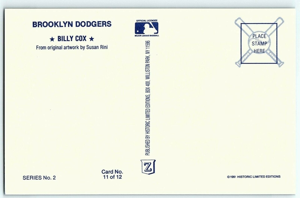 1991 11 Billy Cox Rini Mlb Susan Brooklyn Postcard Dodgers Art Series 1 ...