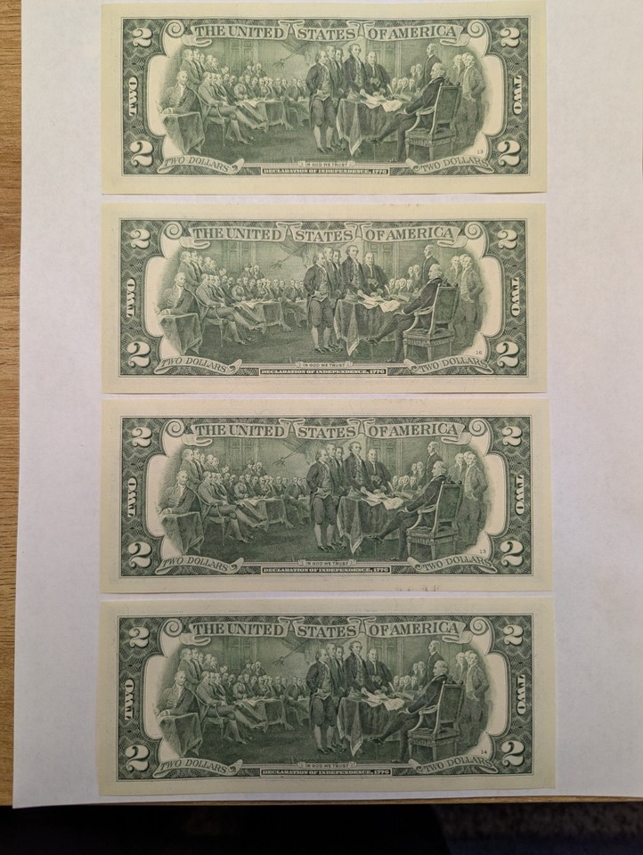 Fancy Serial Numbers. An Exquisite Quartet of UNC two dollar bills with ...