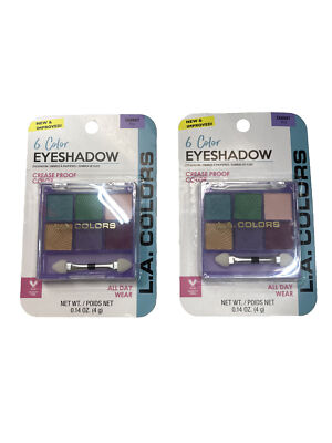 2 PK L.A. COLORS 6 Color Eyeshadow Crease Proof Color All Day Wear # ...