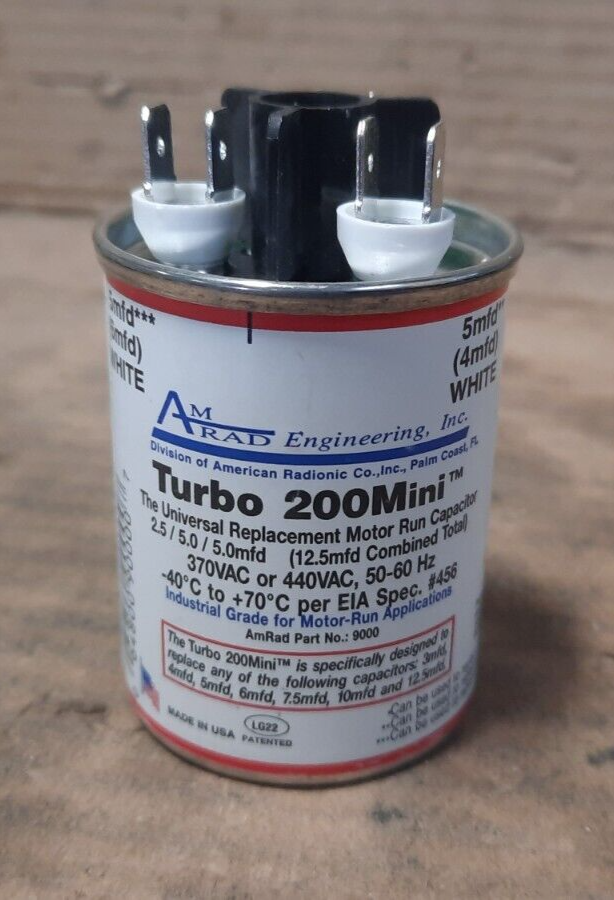 AMRAD ENG. #TURBO 200 MINI UNIVERSAL REPLACEMENT MOTOR RUN CAPACITOR ...