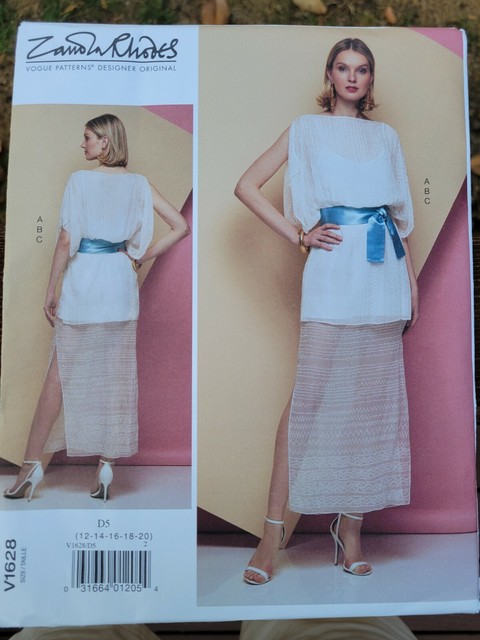 Vogue DESIGNER Zandra Rhodes Dress Sash Sewing Pattern V1628 Size 4-12 ...