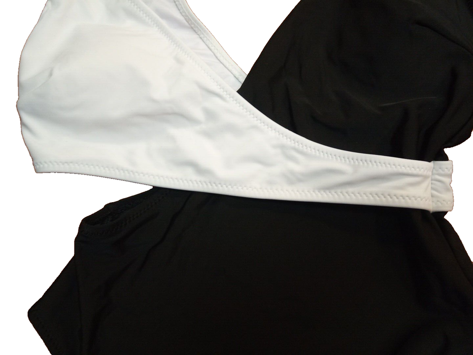 Blooming Jelly Womens 1 Piece Cutout Monokini Swimsuit Black & White ...