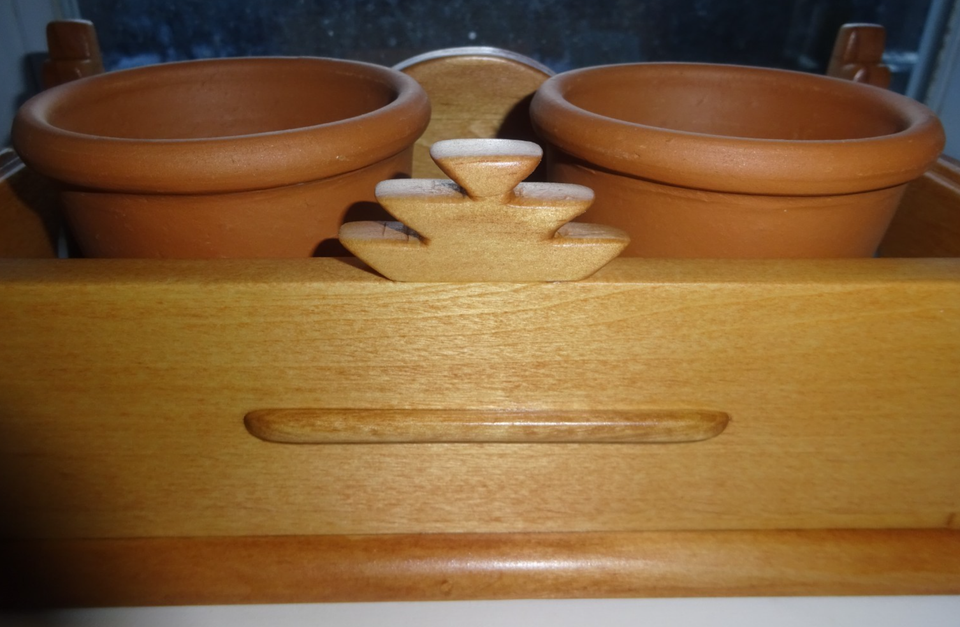C.C.W. Hand-Made Southwestern Mayan Theme Wood Planter, w/2 Terra Cotta ...