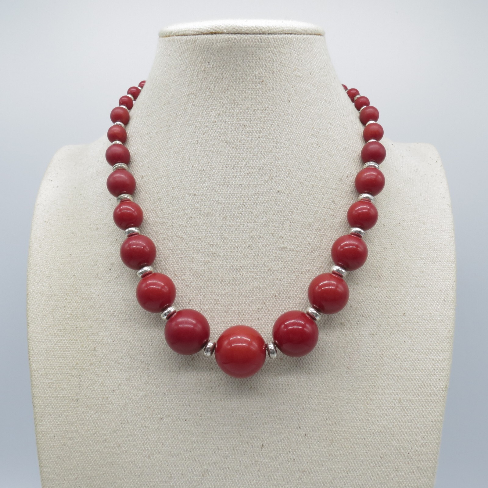 Red Graduated Beaded Necklace Boho Statement 19" - Gem