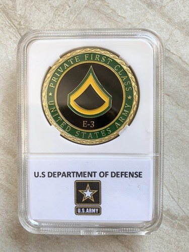 US ARMY " PRIVATE FIRST CLASS E-3 " Challenge Coin With Case | eBay