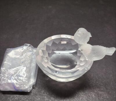 Swarovski Crystal Bird Bath 2 Small Frosted Birds Perched Cut Crystal ...