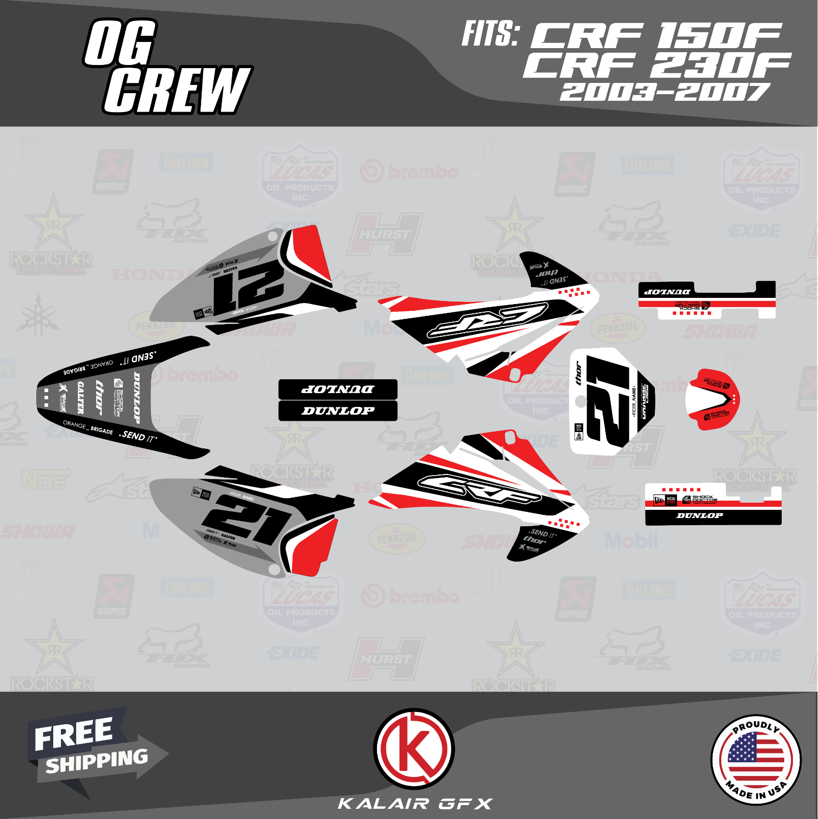 Graphics Kit for HONDA CRF150F CRF230F (2003-2007) OG Crew - Red | eBay