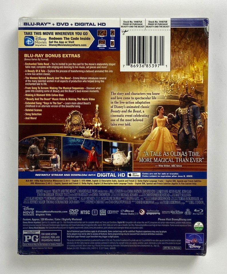 Disney Beauty and The Beast Blu-Ray + DVD + Digital HD Set of 3 | eBay