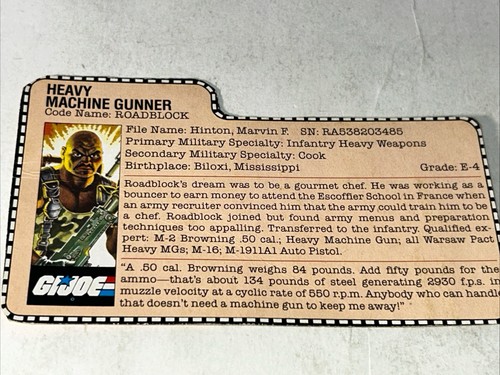 Vintage GI Joe Gunner Roadblock 1984 Hasbro Action Figure 100 % ...