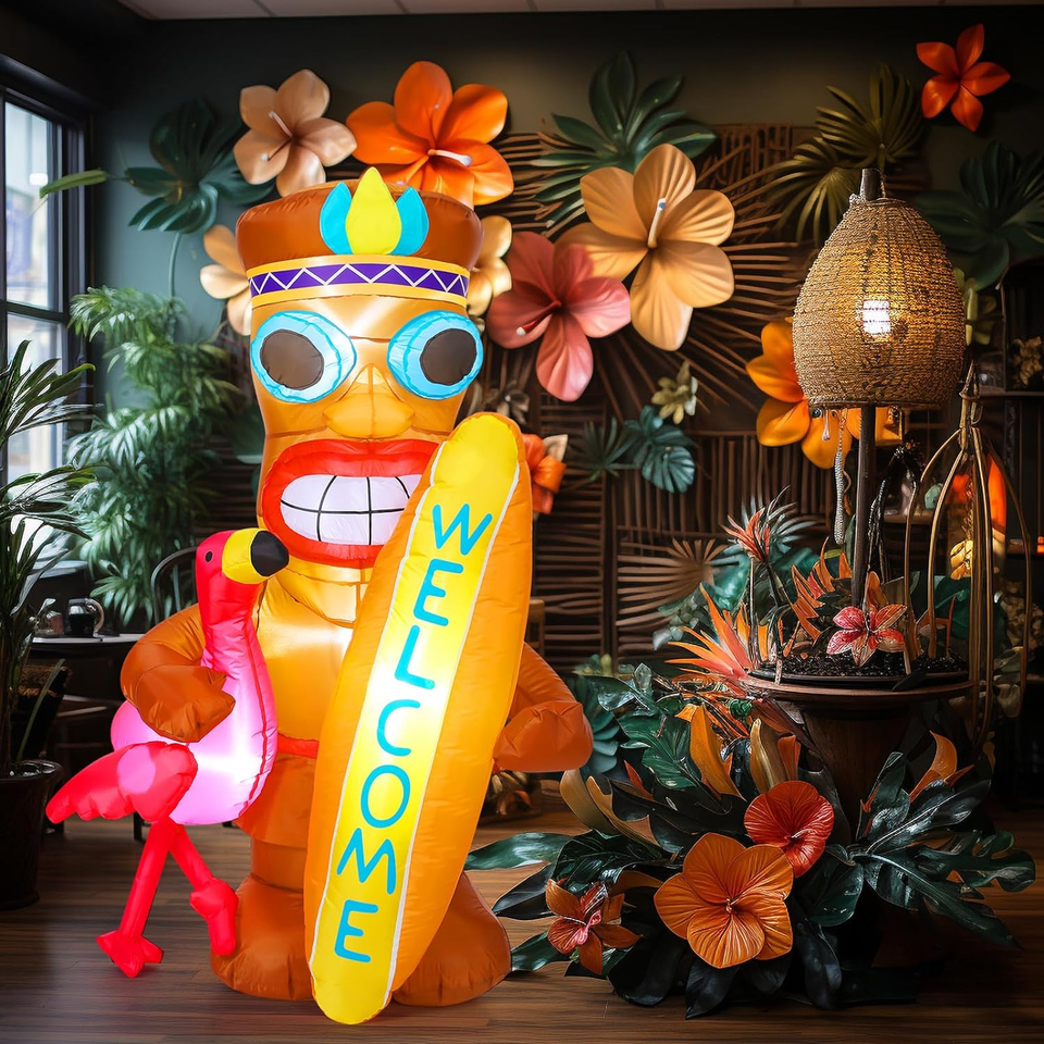 5Ft Inflatable Tiki Flamingo Beach Decor Decorations Luau Hawaiian Pool ...