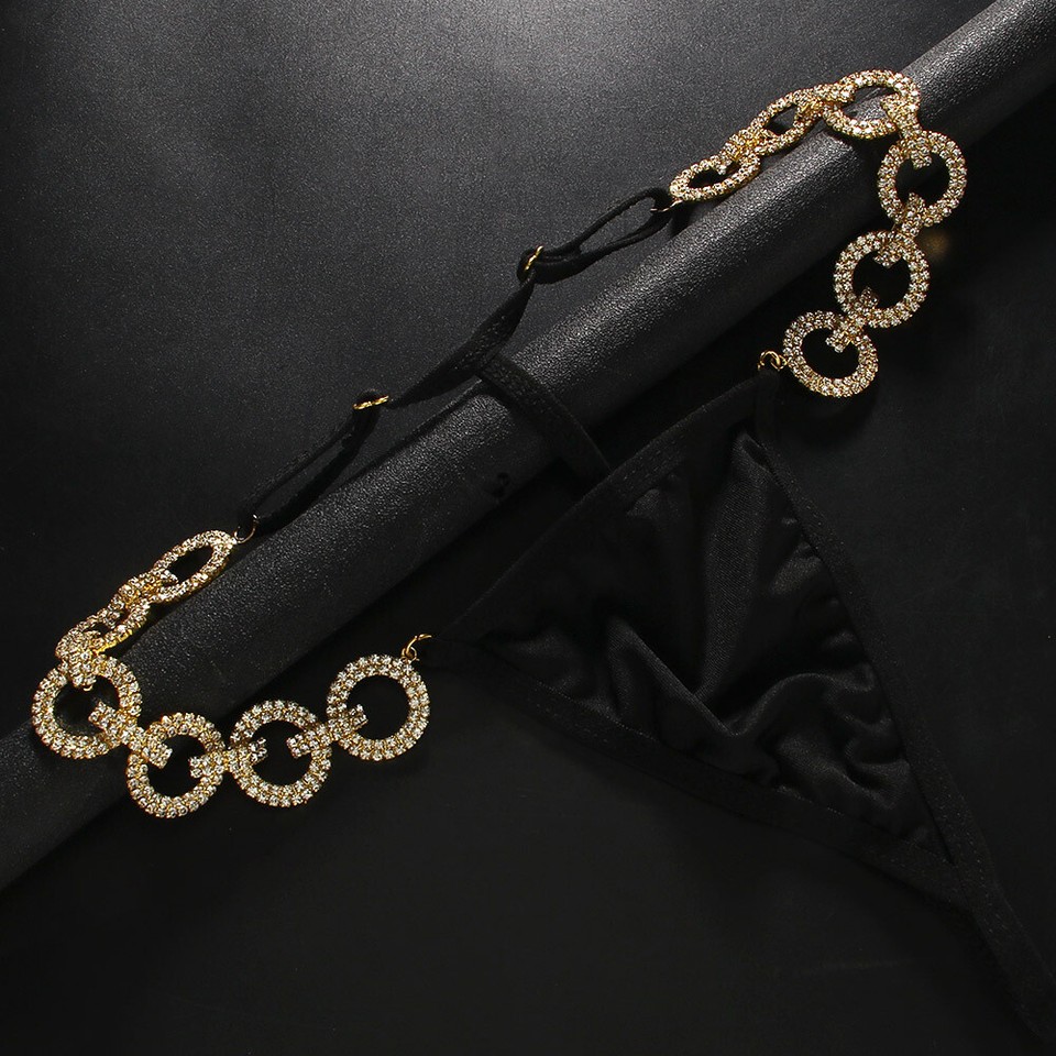 Women Thong Rhinestone G-strings Circles Bikini Sexy Body chain ...