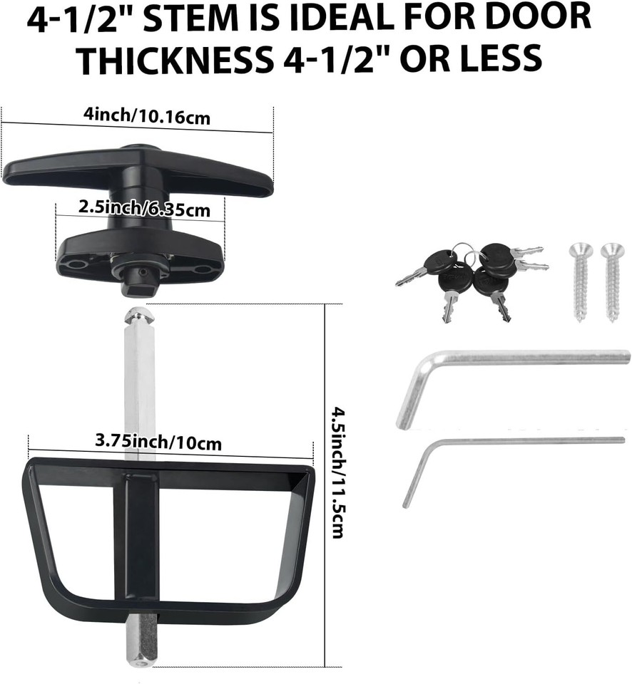 Shed Door Latch T-Handle Lock Kit with 5 Keys, Set 4½" and 5½" Stem ...