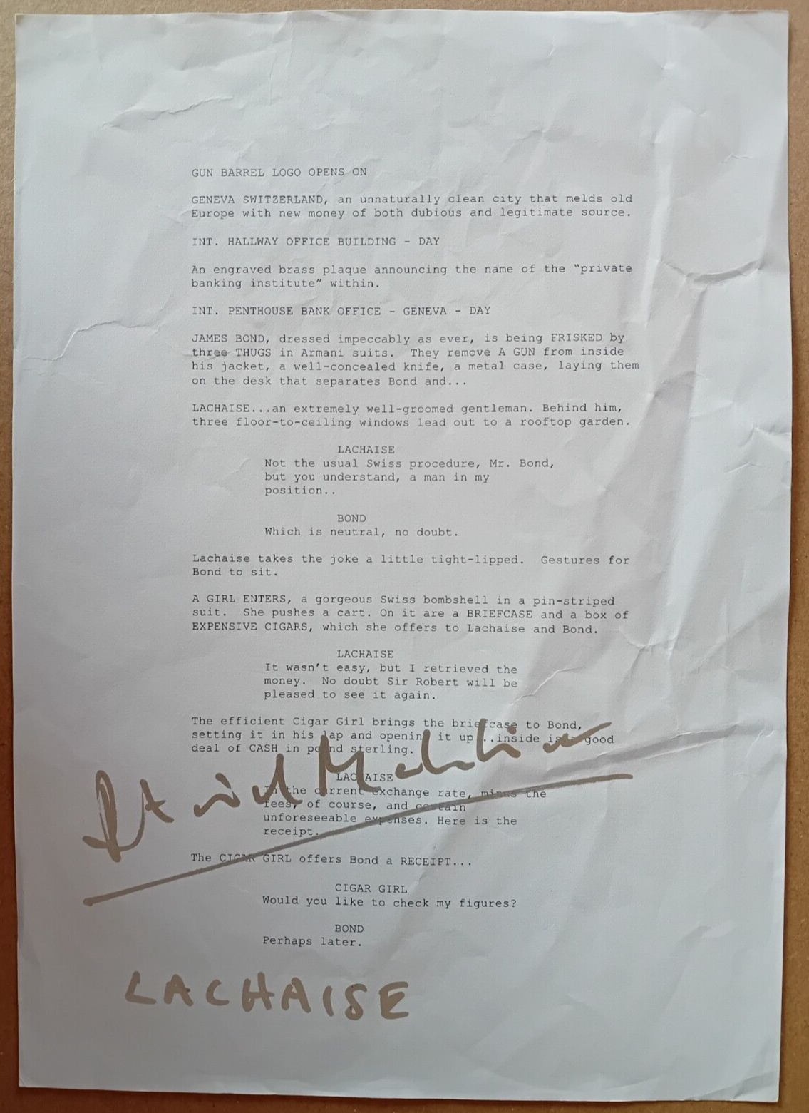 ORIGINAL AUTOGRAPHED JAMES BOND SCRIPT PAGE PATRICK MALAHIDE Lachaise ...