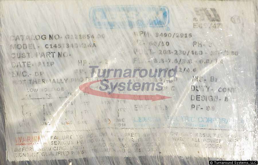 Leeson C145T34DK14 Motor, 3 HP, 3490 RPM, 208-230/460 VAC, 145JM, NEW ...