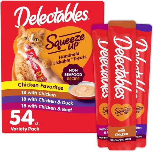 Deliciously Interactive Lickable Cat Treat - 54 Non-Seafood Puree Tubes ...