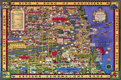 Poster, Many Sizes; Map of Chicago gang locations, 1931, Al Capone ...