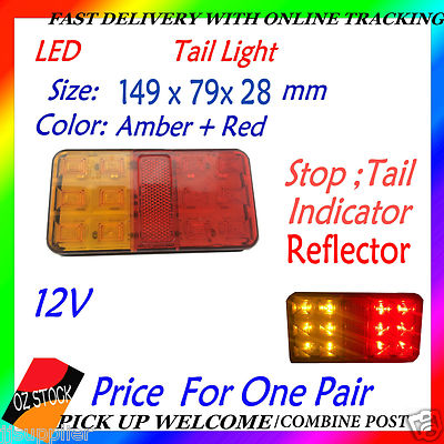 One Pair 12v LED Tail Light UTE Trailer Caravan Stop Tail Indicator ...