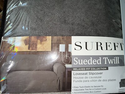Sure Fit Sueded Twill Gray Loveseat Slipcover Gray Relaxed Fit Accom ...
