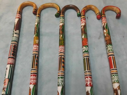 Hand Carved Wooden Cane Walking Stick Mexican Aztec Hand Painted Made ...