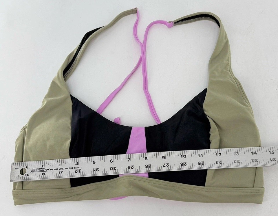 NWT prAna Tulum Bikini Top Black Color Block Green Black Lilac Sz L ...