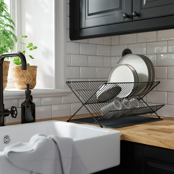 New IKEA KVOT Dish Drainer Black Compact & Modern Kitchen Drying Rack ...