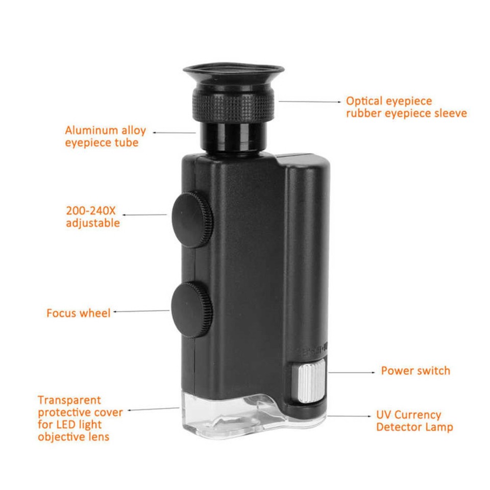 200-240X Magnifying Loupe Jewelry Jewelers Pocket Magnifier Loop Led ...