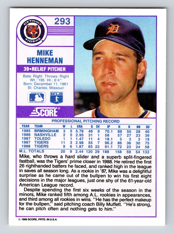 1989 Score - Mike Henneman #293 | eBay