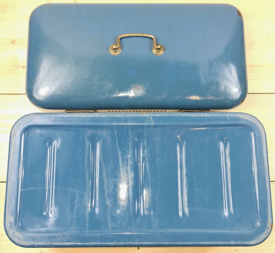 Enamel BREAD BOX DUTCH Enamelware BreadBox Large Blue Boite a pain ...