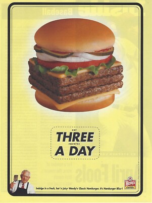 2000 Wendy's Hamburger Funny Dave Thomas vintage Print Ad Food ...