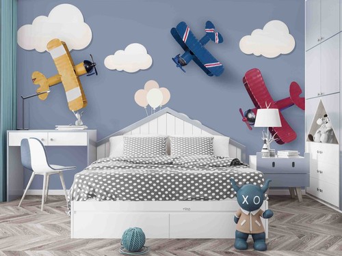 3D Cartoon Airplane Cloud Wallpaper Wall Murals Removable Wallpaper 2 ...