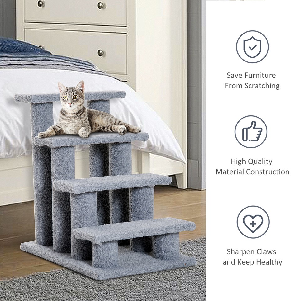 24'' Cat Tree 4-Step Stairway Perch Scratcher Pet Steps Stairs Dog Ramp ...