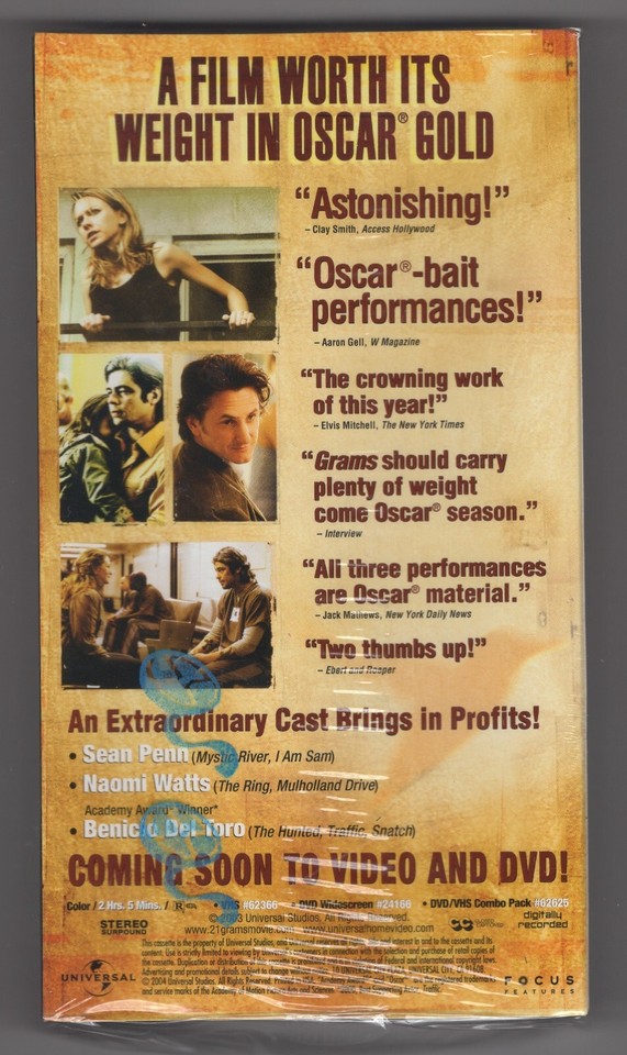 21 Grams (Rare Factory Sealed VHS Screener / Watermarks) Sean Penn ...