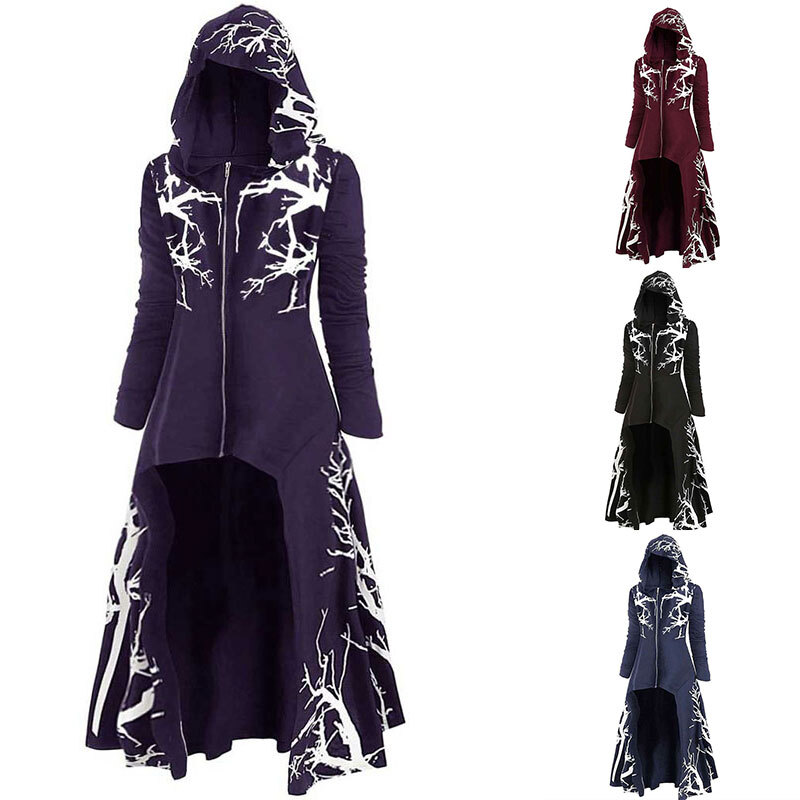 Halloween Women Hooded Steampunk Gothic Clock Cosplay Costume Cape ...