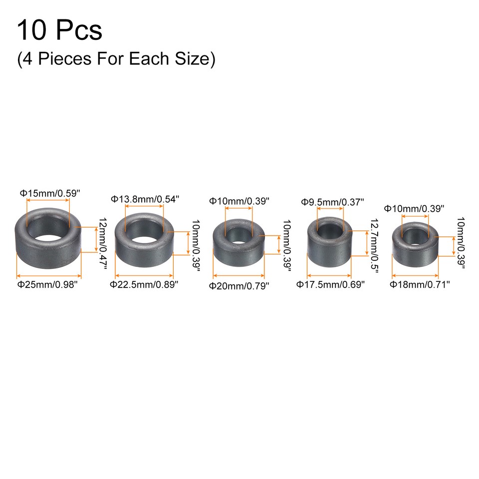 20 Pack Ferrite Toroid Cores Set Transformer Inductor Coil Ring Black 5 ...