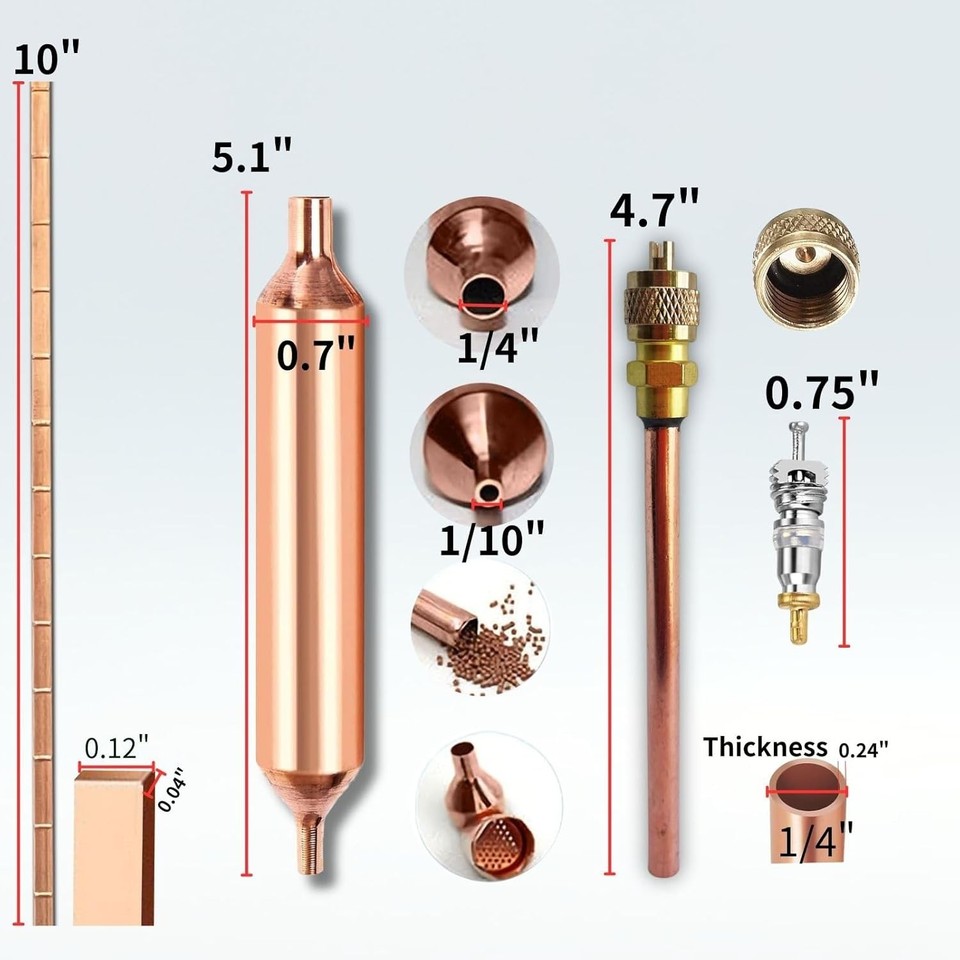 Refrigerator Filter Dryer 12PCS, Copper Access Valve 1/4 /Filter 12 in ...