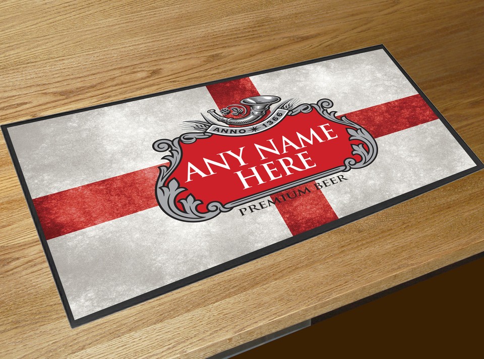 Personalised Bar runner Mat - St Georges Flag beer label bar runner ...