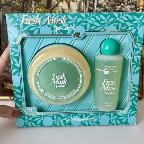 Vtg Jean Nate FRESH MUSK Bath Body Powder + After Bath Splash GIFT SET ...