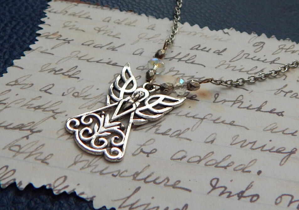 Guardian Angel Pendant Necklace Silver Jewelry Protection Handmade ...