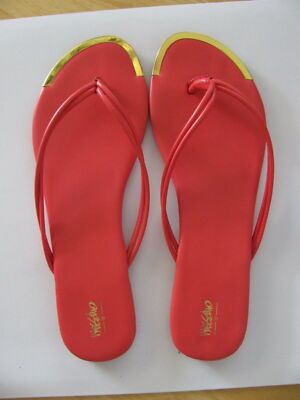 Mossimo Thong Sandals Flip Flop Flat Sandals Orange w/Gold Trim Size 9 ...