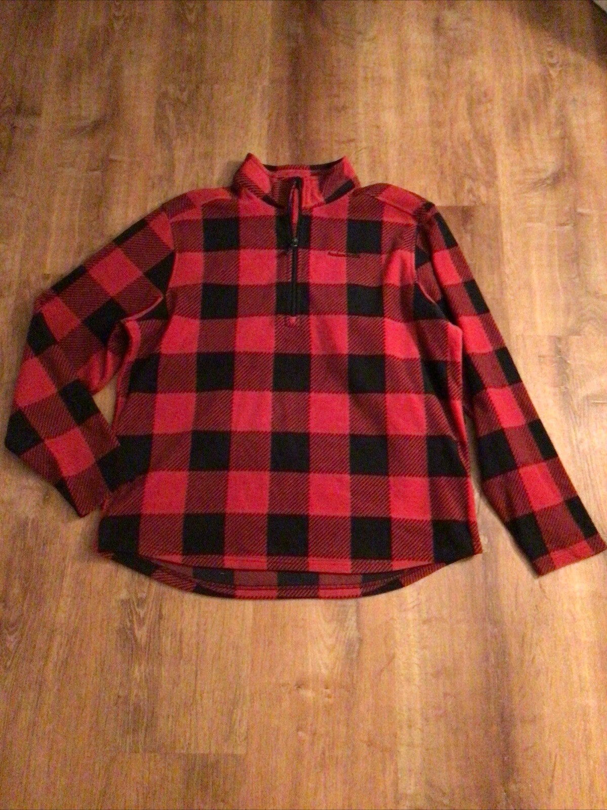 Men’s Women’s Unisex Avalanche Red/Black Plaid Fleece 1/2 Zip Pullover ...