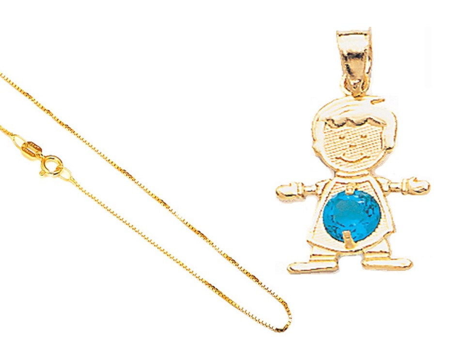 10k Yellow Gold Birthstone Boy All Month Charm Pendant 18" Gold Box ...