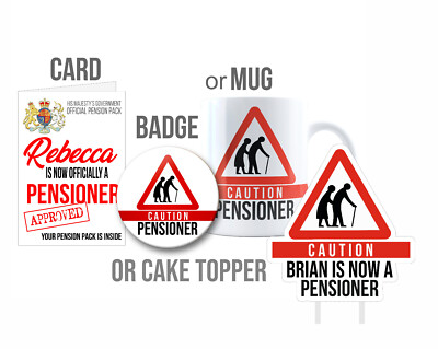 Pensioner OAP FUNNY CAKE TOPPER Card Badge Mug 66TH Retired BIRTHDAY ...