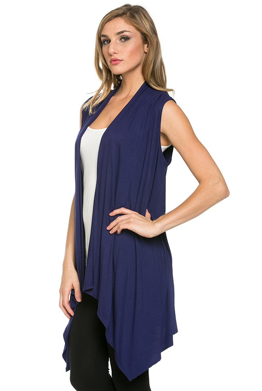 Womens Sleeveless Solid Cardigan Asymmetrical Hem Open Front Wrap Drape ...
