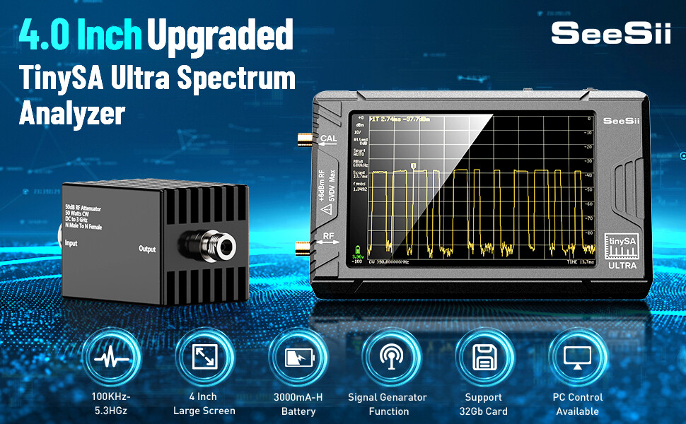 tinySA ULTRA 100k-5.3GHz RF Signal Generator Handheld Tiny Spectrum ...